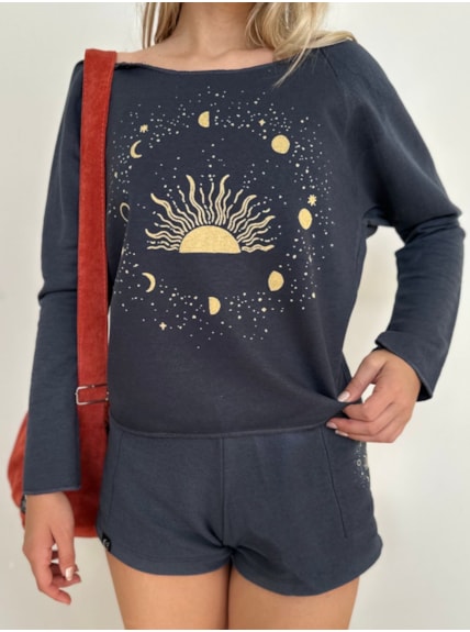 Blusa Moletom Astro Rei - Grafite - HIPPIE ARTESANATOS