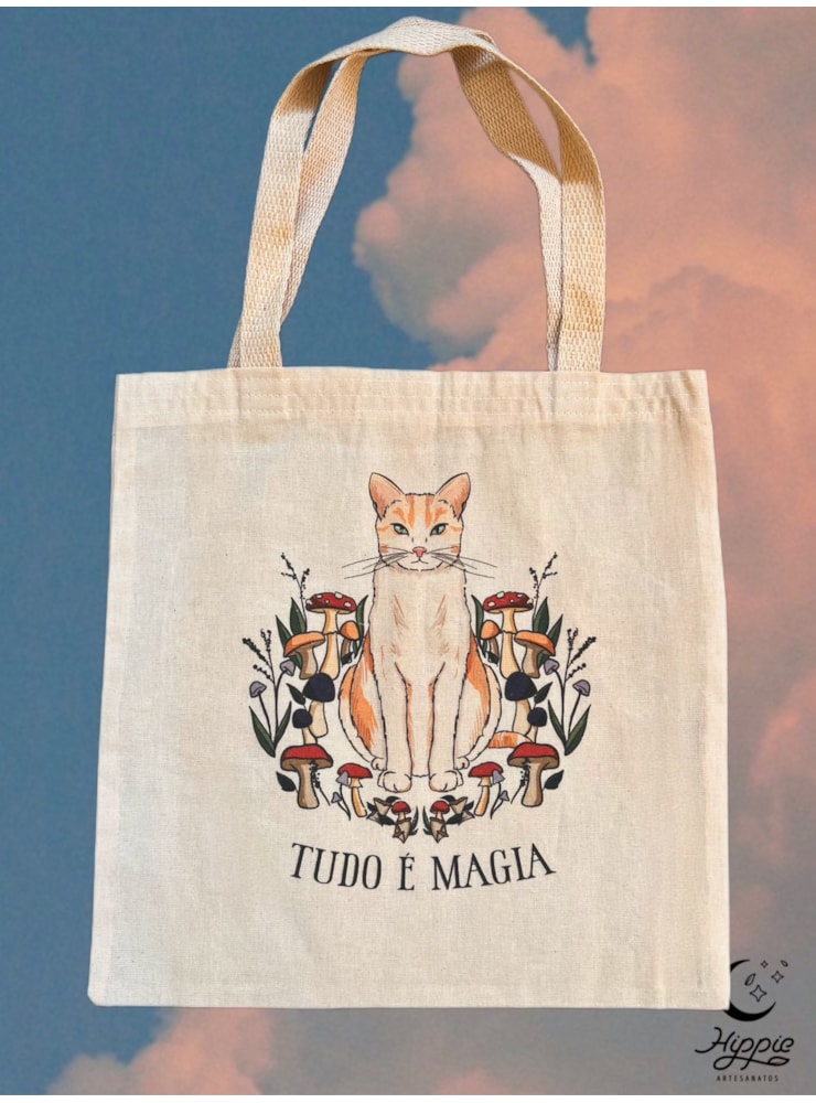 Ecobag Gato Cogumelos Mágicos