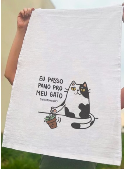 Pano de Prato - Eu passo Pano pro meu Gato - HIPPIE ARTESANATOS