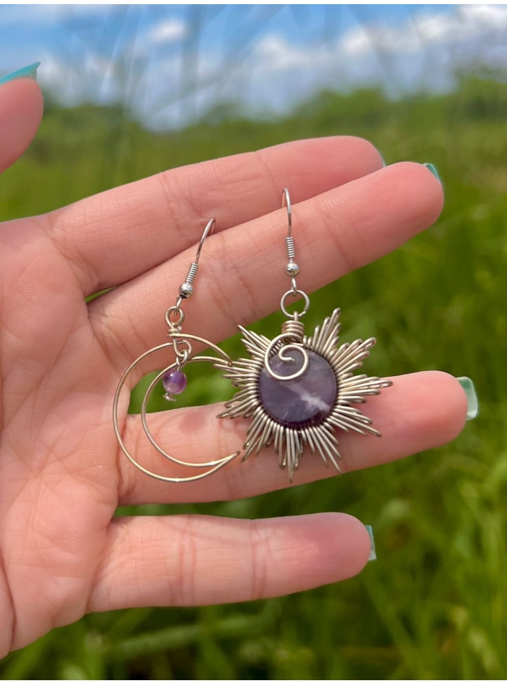 Par de Brincos Sol e Lua - Ametista